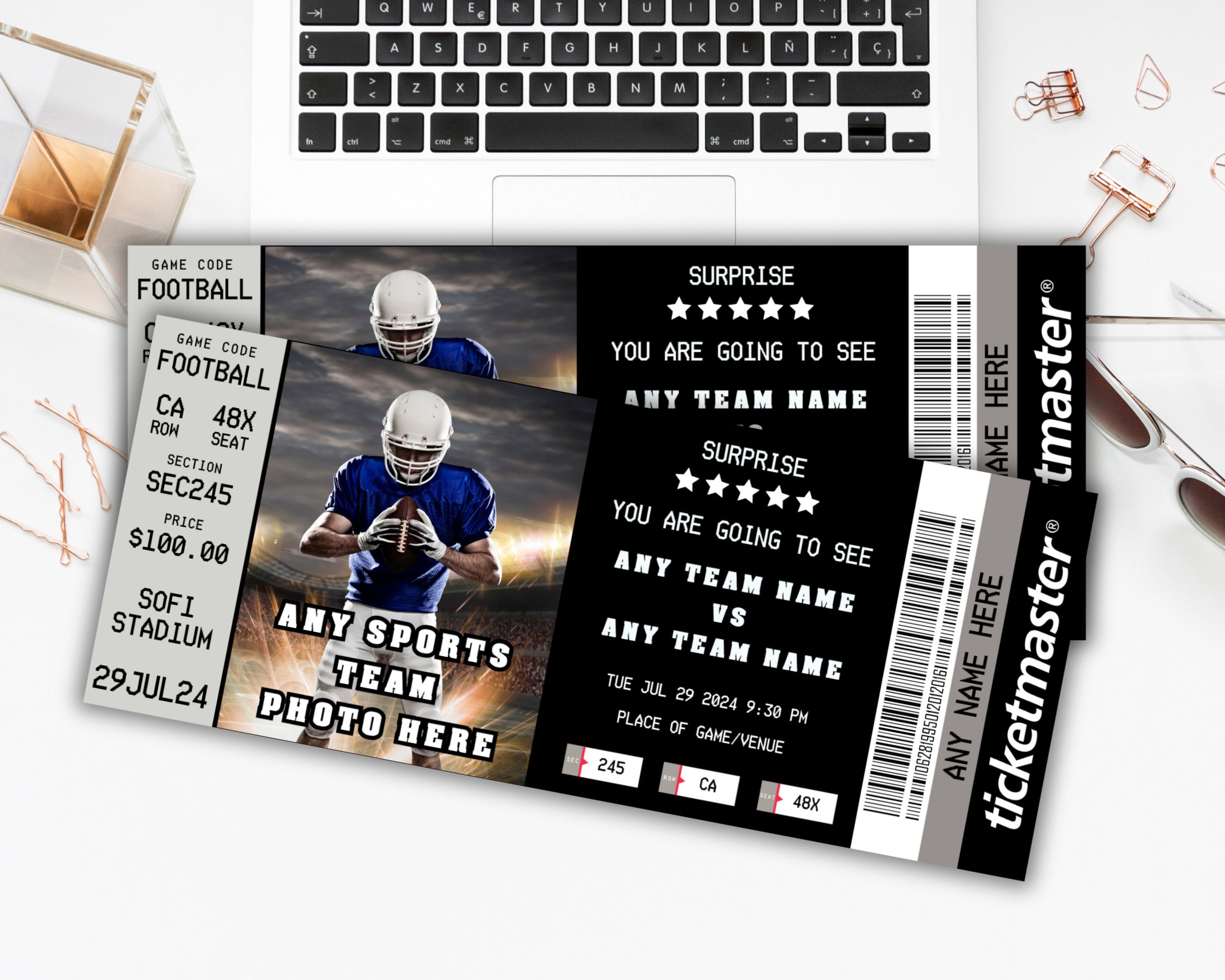 Editable Football Ticket, Football Ticket Gift, Sport Tickets, Football ...