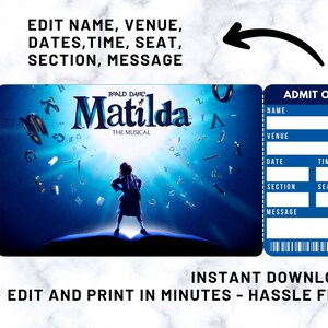 Printable Matilda Broadway Surprise Ticket, Matilda Ticket, Matilda the ...