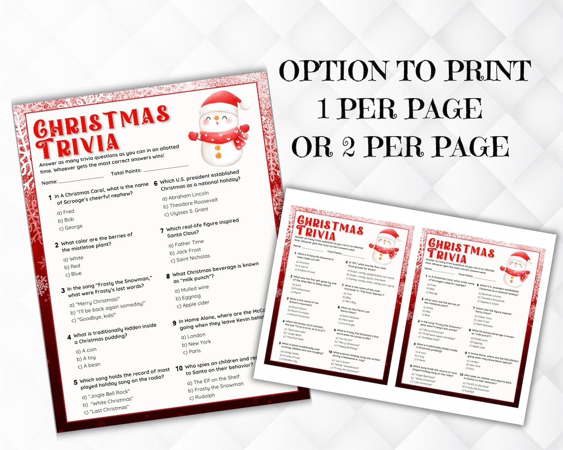 Printable Christmas Trivia Game, Christmas Party Game, Christmas Game ...