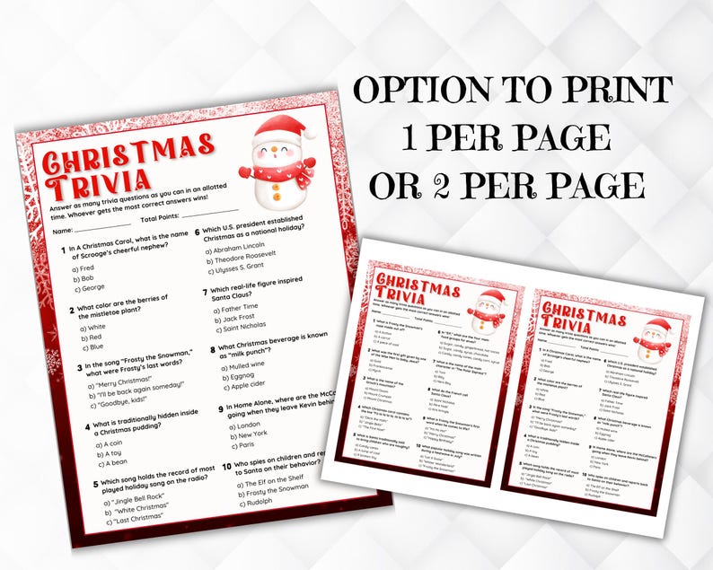 Printable Christmas Trivia Game, Christmas Party Game, Christmas Game ...