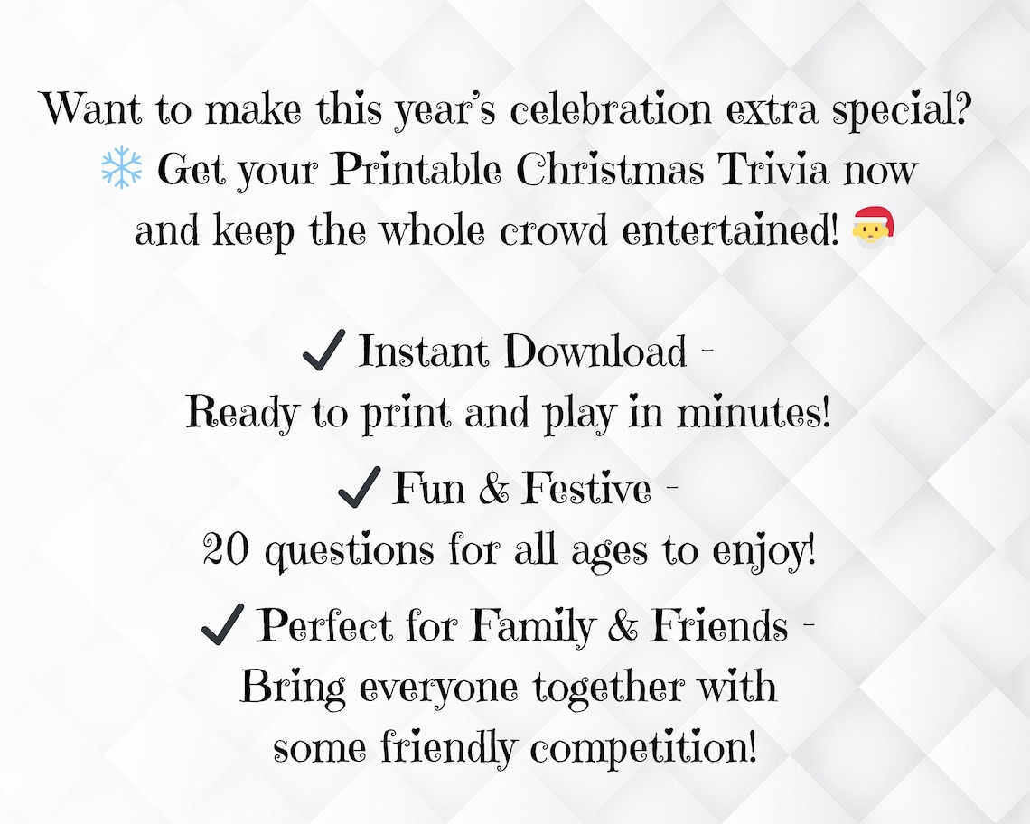 Printable Christmas Trivia Game, Christmas Party Game, Christmas Game ...
