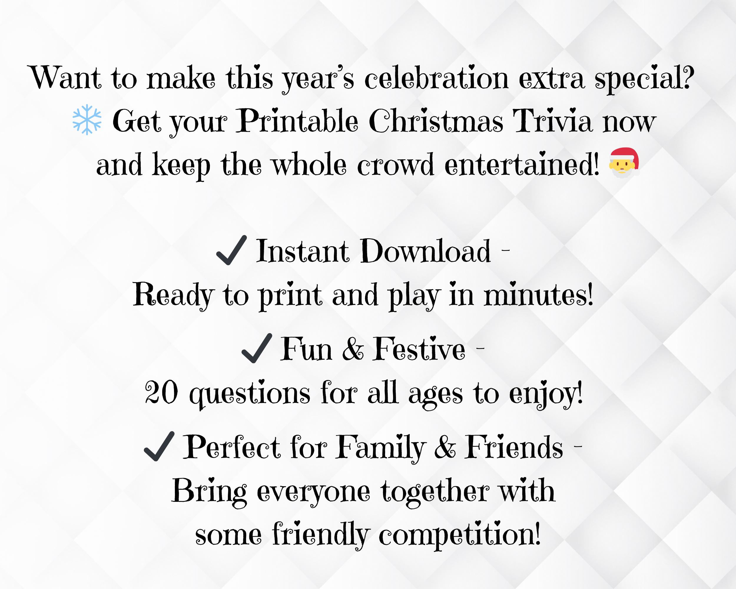 Printable Christmas Trivia Game, Christmas Party Game, Christmas Game ...