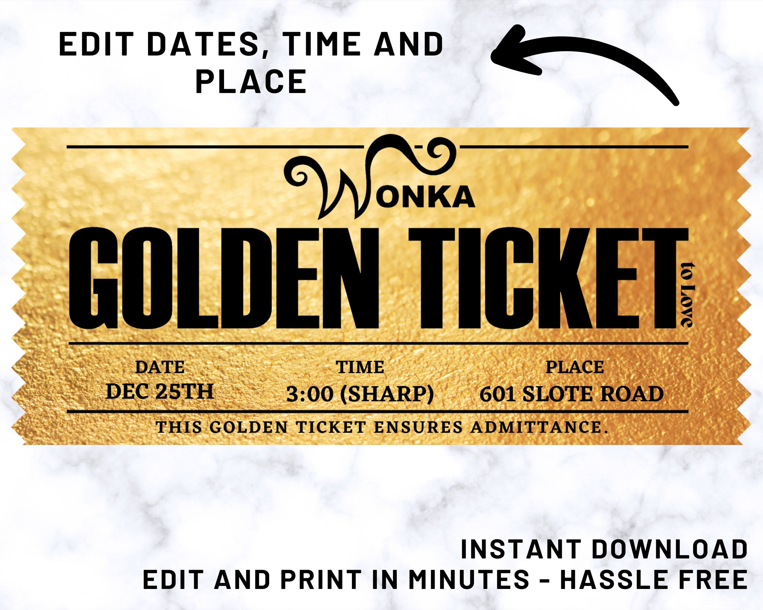 Editable Willy Wonka Golden Ticket Willy Wonka Ticket Willy Wonkas Chocolate Factory Party