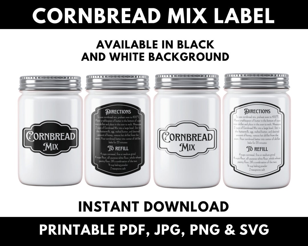 Printable Cornbread Mix Label, Pantry Label, Kitchen Label, Cornbread ...