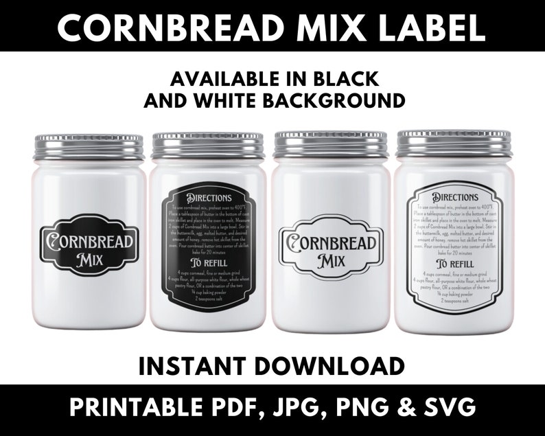 Printable Cornbread Mix Label, Pantry Label, Kitchen Label, Cornbread ...
