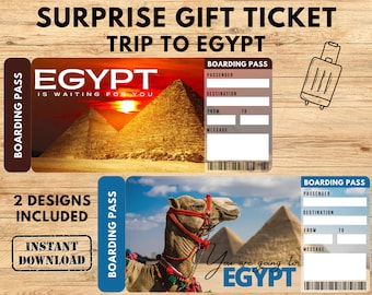Surprise Trip Boarding Pass Ticket Template | Editable & Printable | Egypt Themed Vacation Gift ...