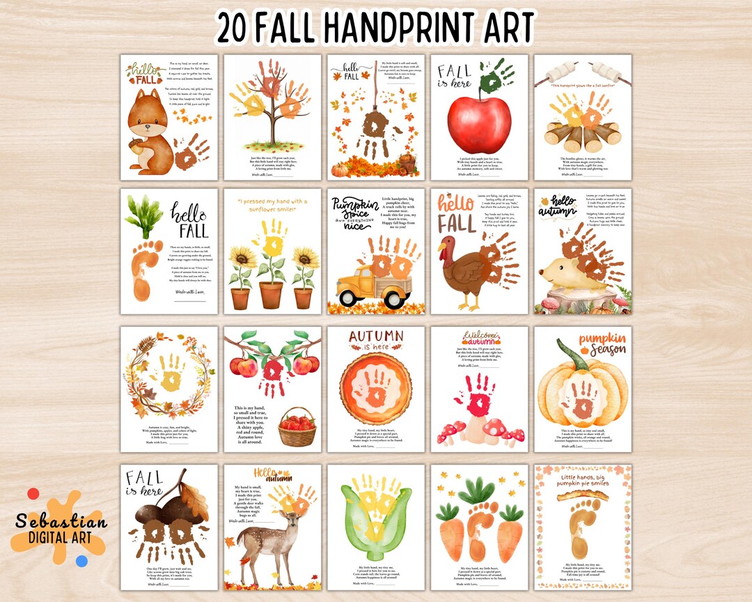Fall Handprint Bundle, Printable Fall Handprint Craft for Kids, Fall ...