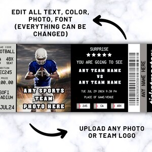 Editable Football Ticket, Football Ticket Gift, Sport Tickets, Football ...