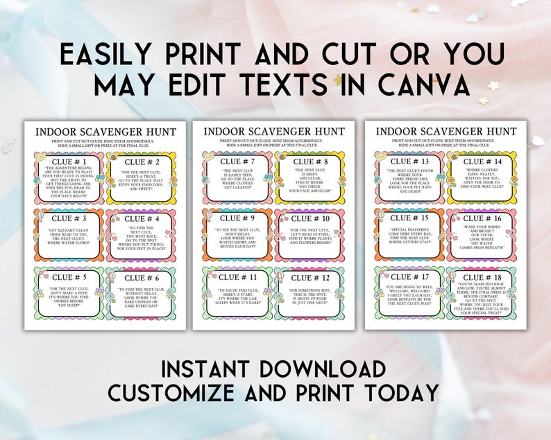 Indoor Scavenger Hunt Printable, Treasure Hunt for Kids Template ...
