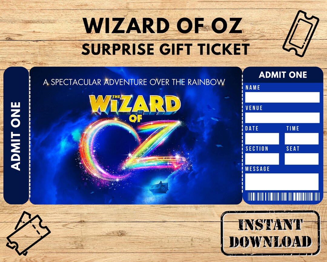 Printable Wizard of Oz Broadway Ticket, Wizard of Oz Surprise Musical ...