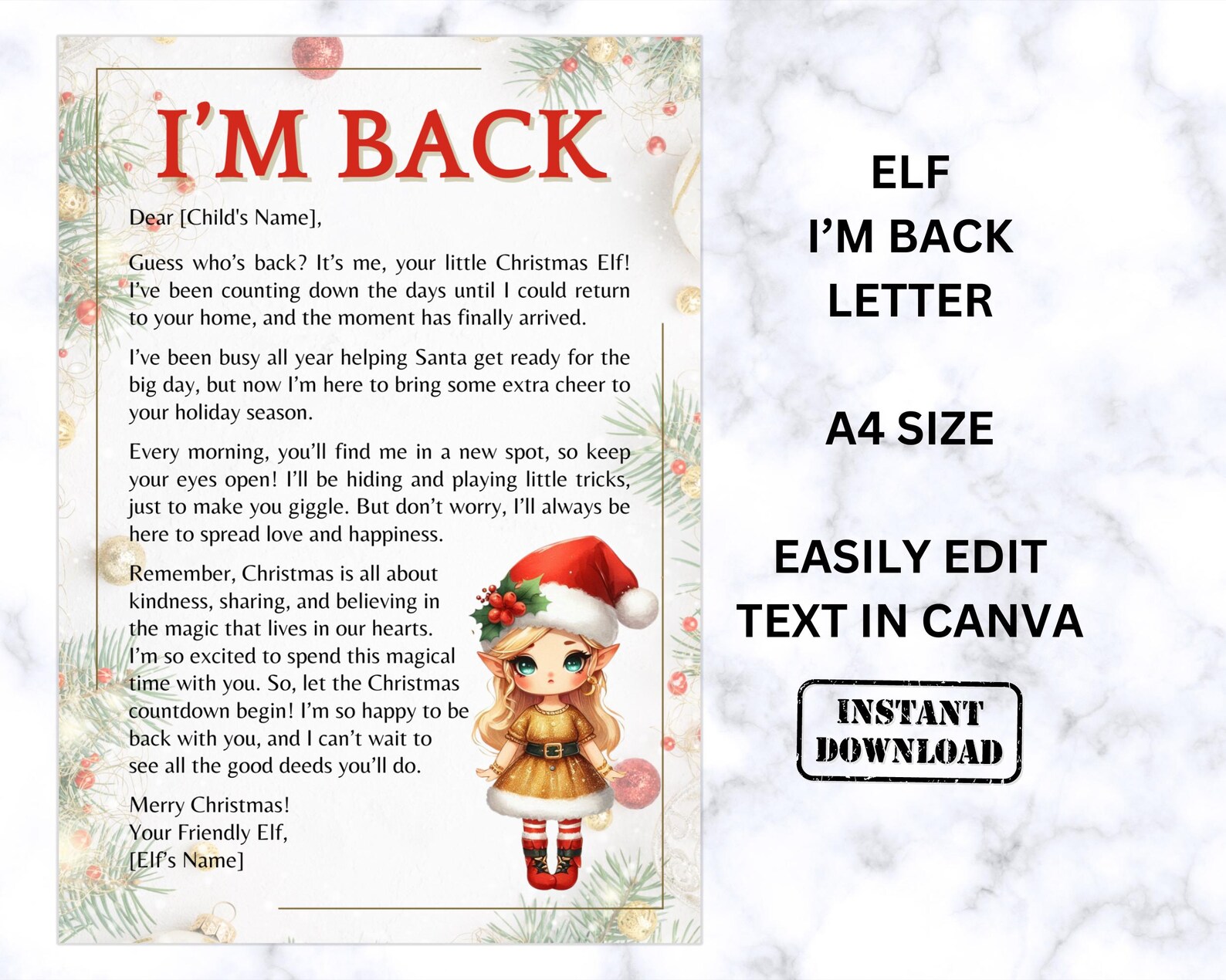 Editable Elf Letter, I'm Back Hello Elf Letter, Goodbye From Elf ...
