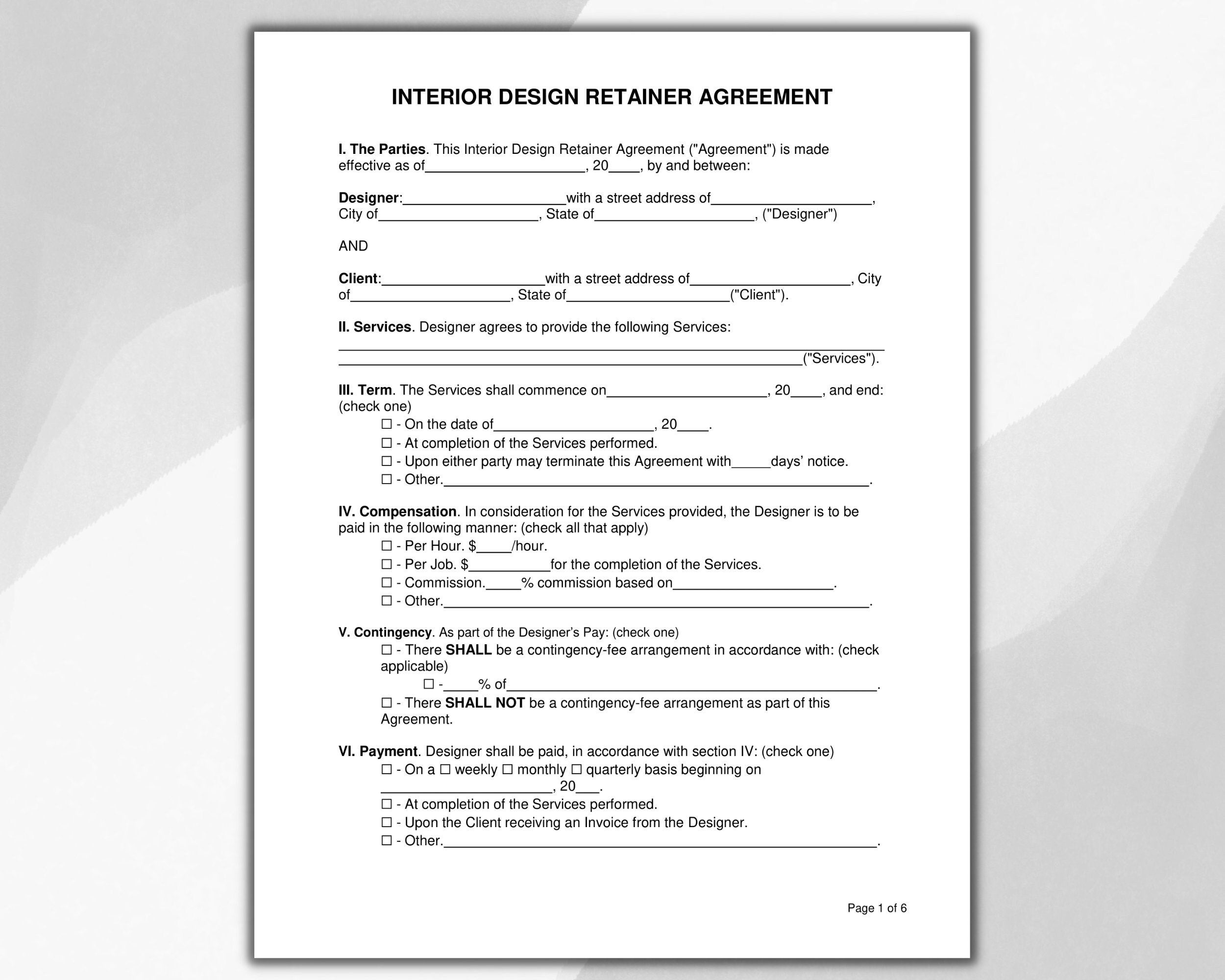 Interior Design Contract, Interior Design Agreement Template, Editable ...