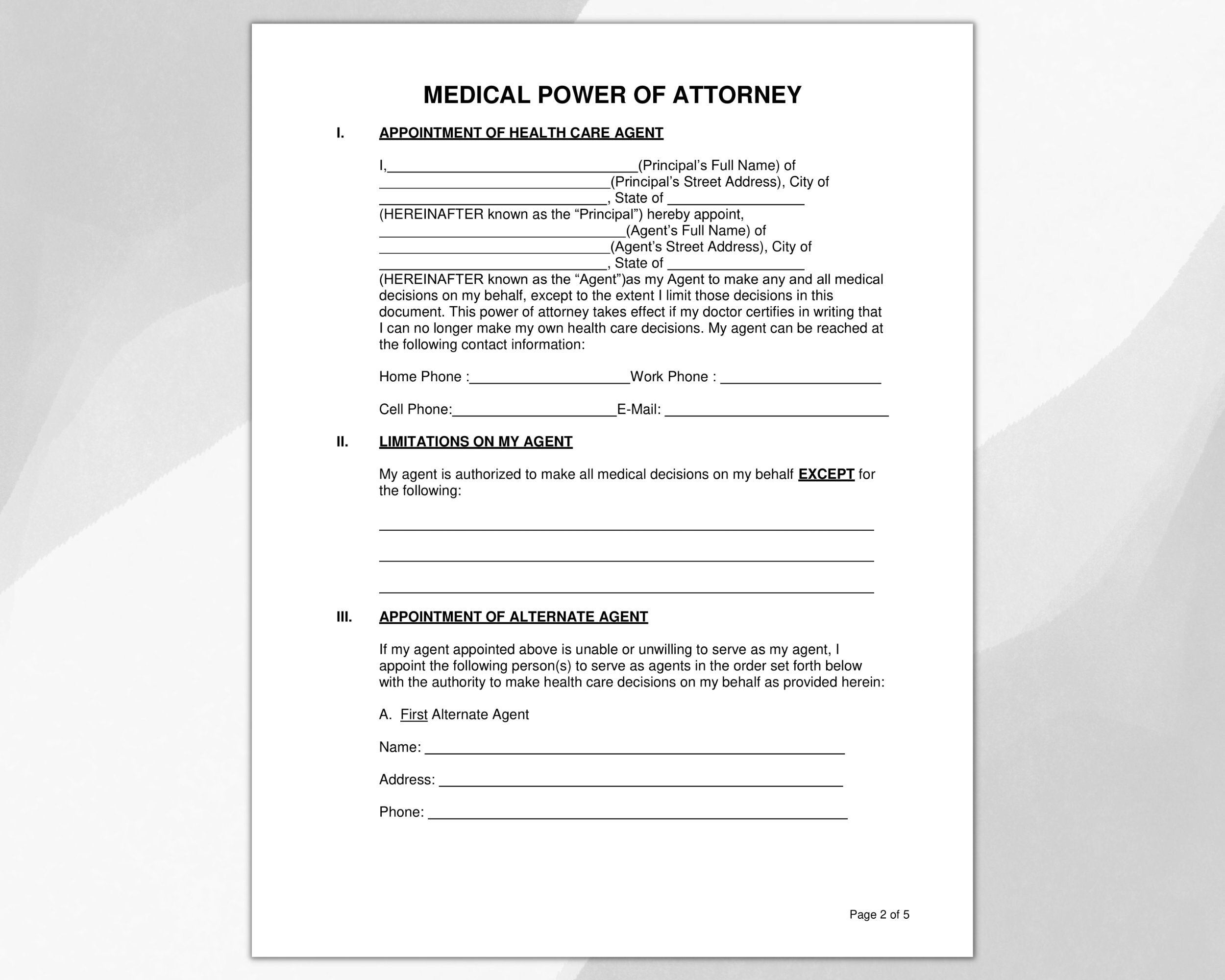 Medical Power of Attorney, Medical Power of Attorney MPOA Form, Medical ...