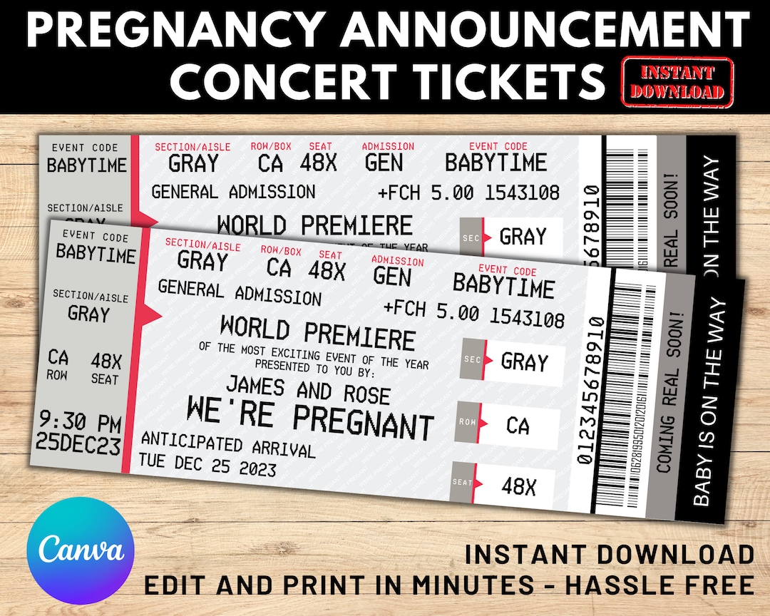 Pregnancy Announcement Concert Tickets, Editable Concert Ticket, Baby ...