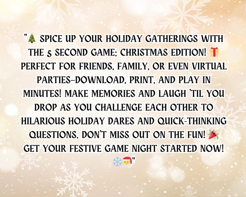 Christmas 5 Second Game, Printable Christmas Game, Christmas Party Game ...