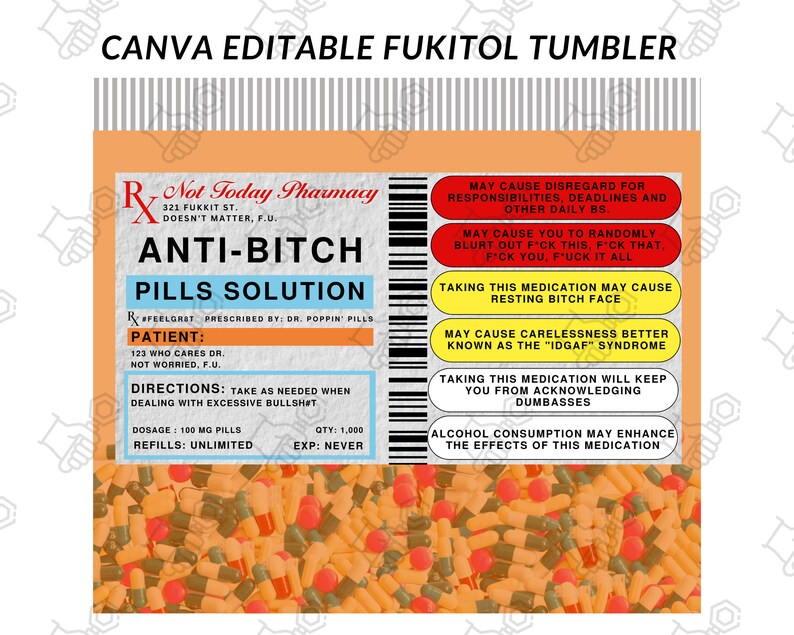 Editable RX Tumbler Wrap, RX Tumbler Bottle, Original Designer, 20 Oz ...