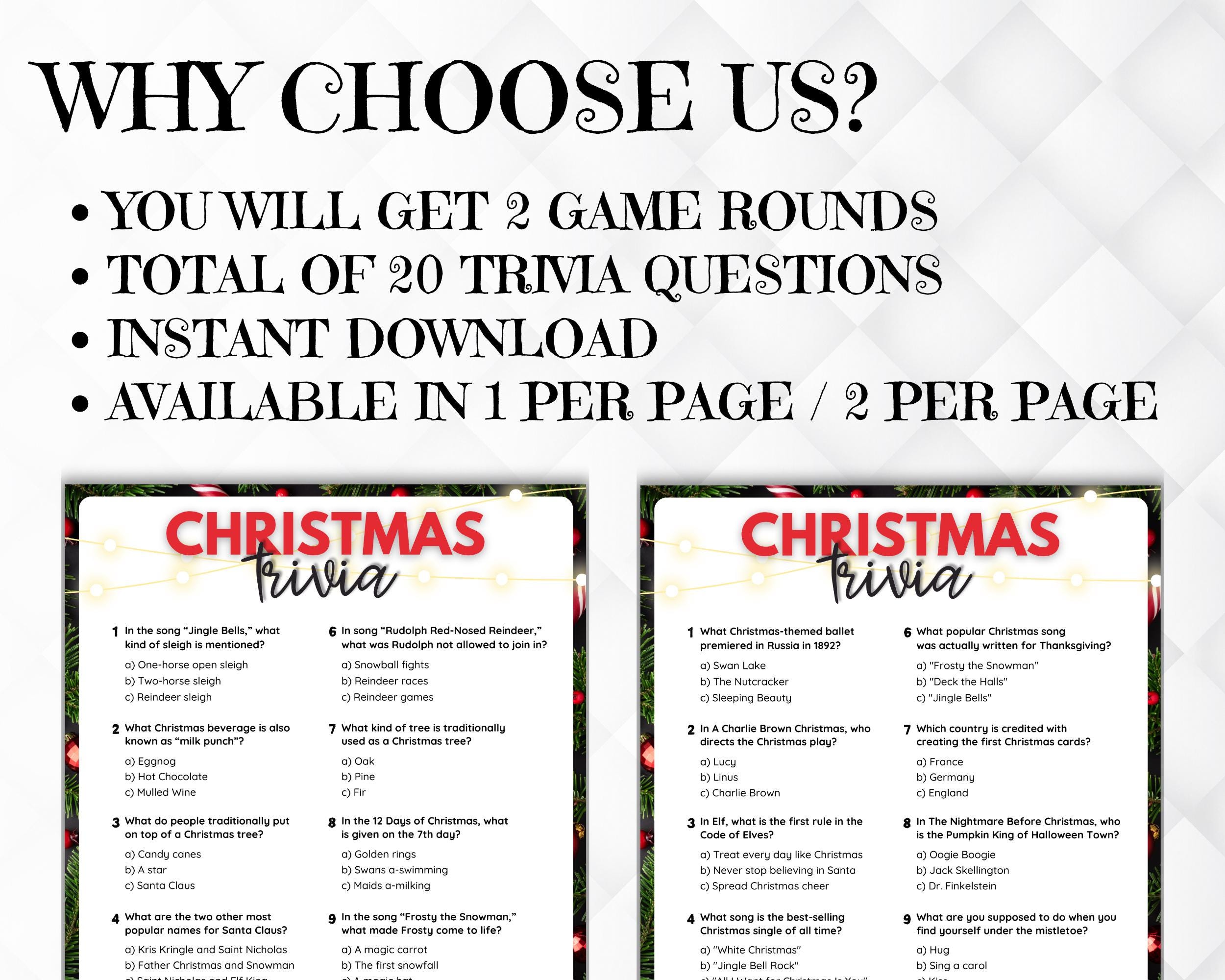 Printable Christmas Trivia Game, Christmas Party Game, Christmas Game ...