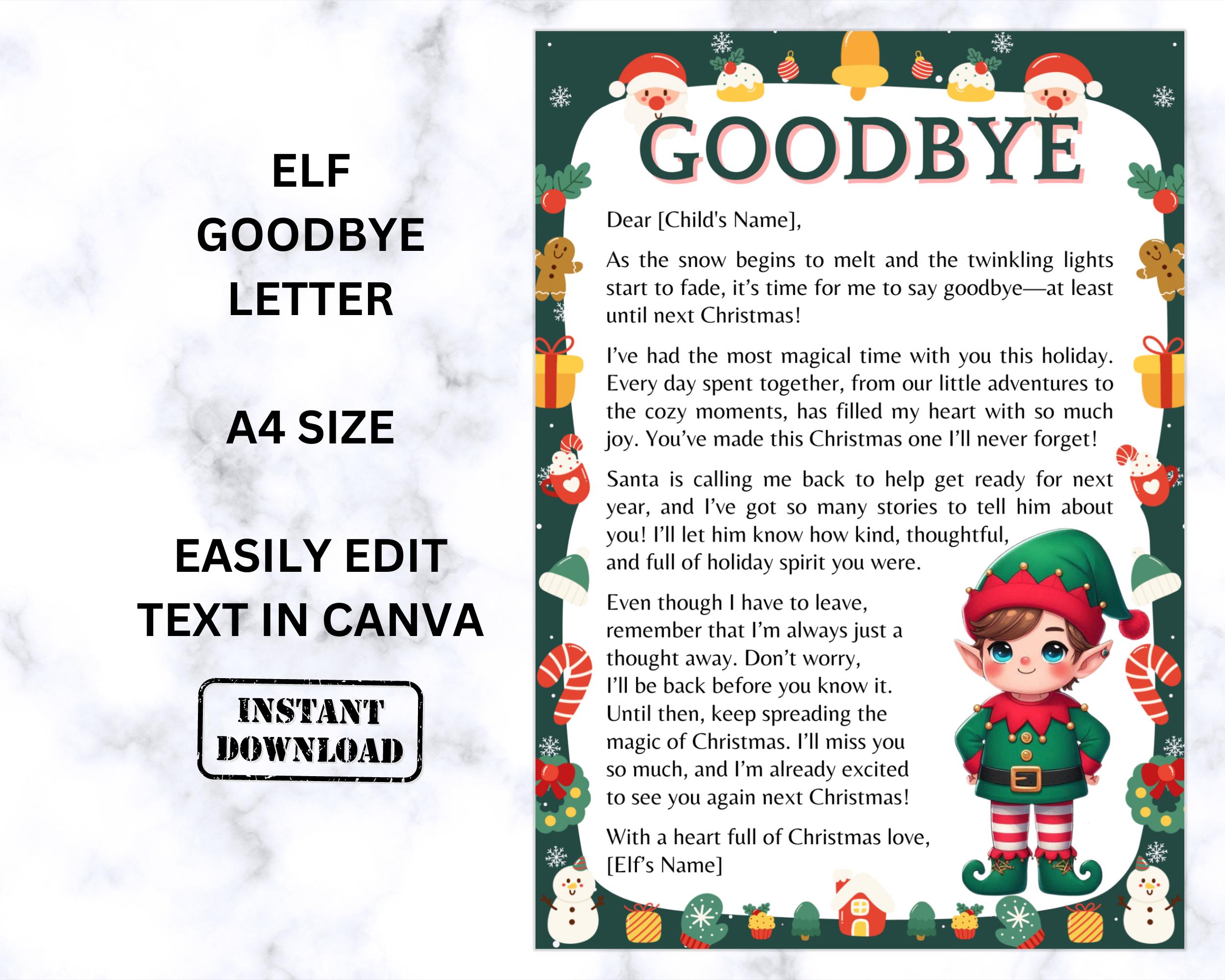 Editable Elf Letter, I'm Back Hello Elf Letter, Goodbye From Elf ...