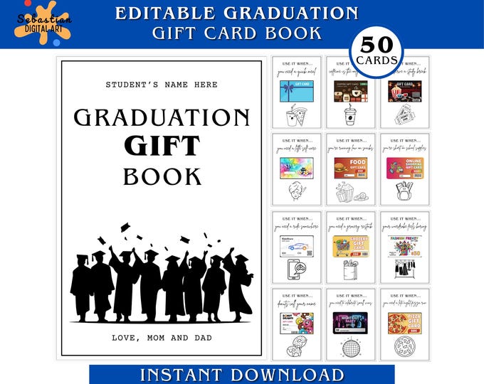 Editable Graduation College Gift Card Book Template | Customize DIY ...