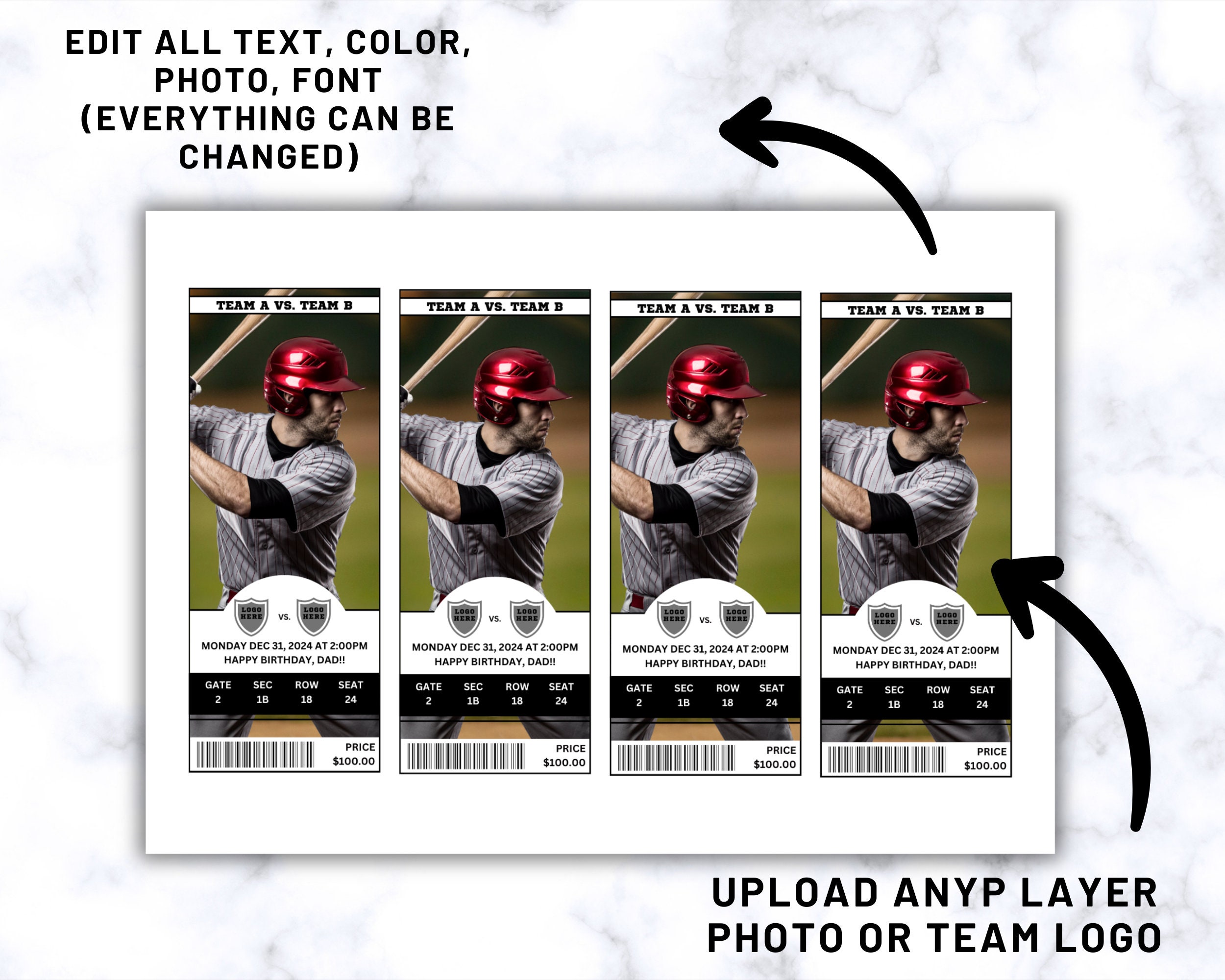 Editable Baseball Tickets, Sports Tickets, Baseball Surprise Ticket ...