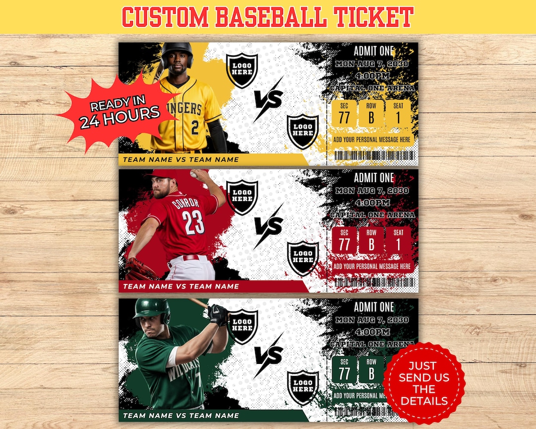 Baseball Custom Tickets, Sports Ticket, Event Custom Tickets, Baseball Ticket, Baseball Gift ...