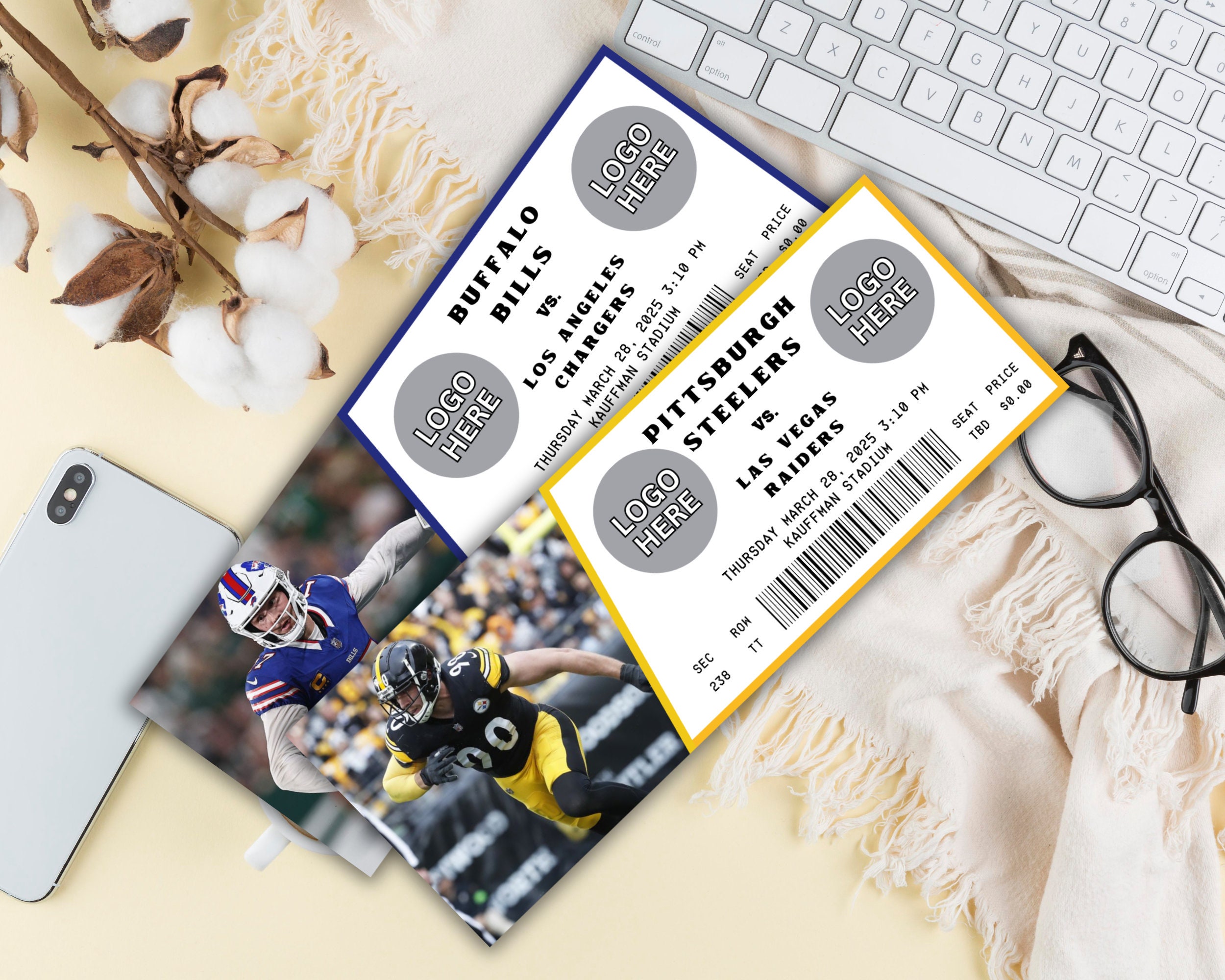 Editable Football Ticket, Football Ticket Gift, Sport Tickets, Football ...
