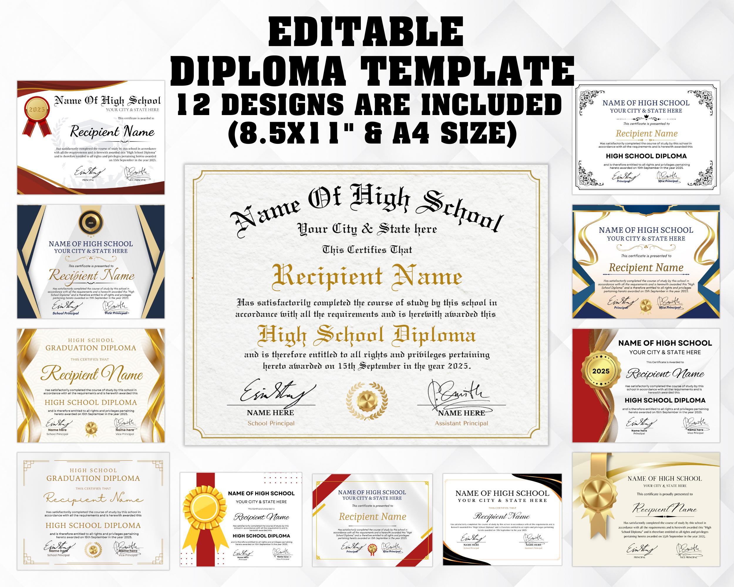 High School Diploma, Home School Diploma, Diploma Template, Printable ...