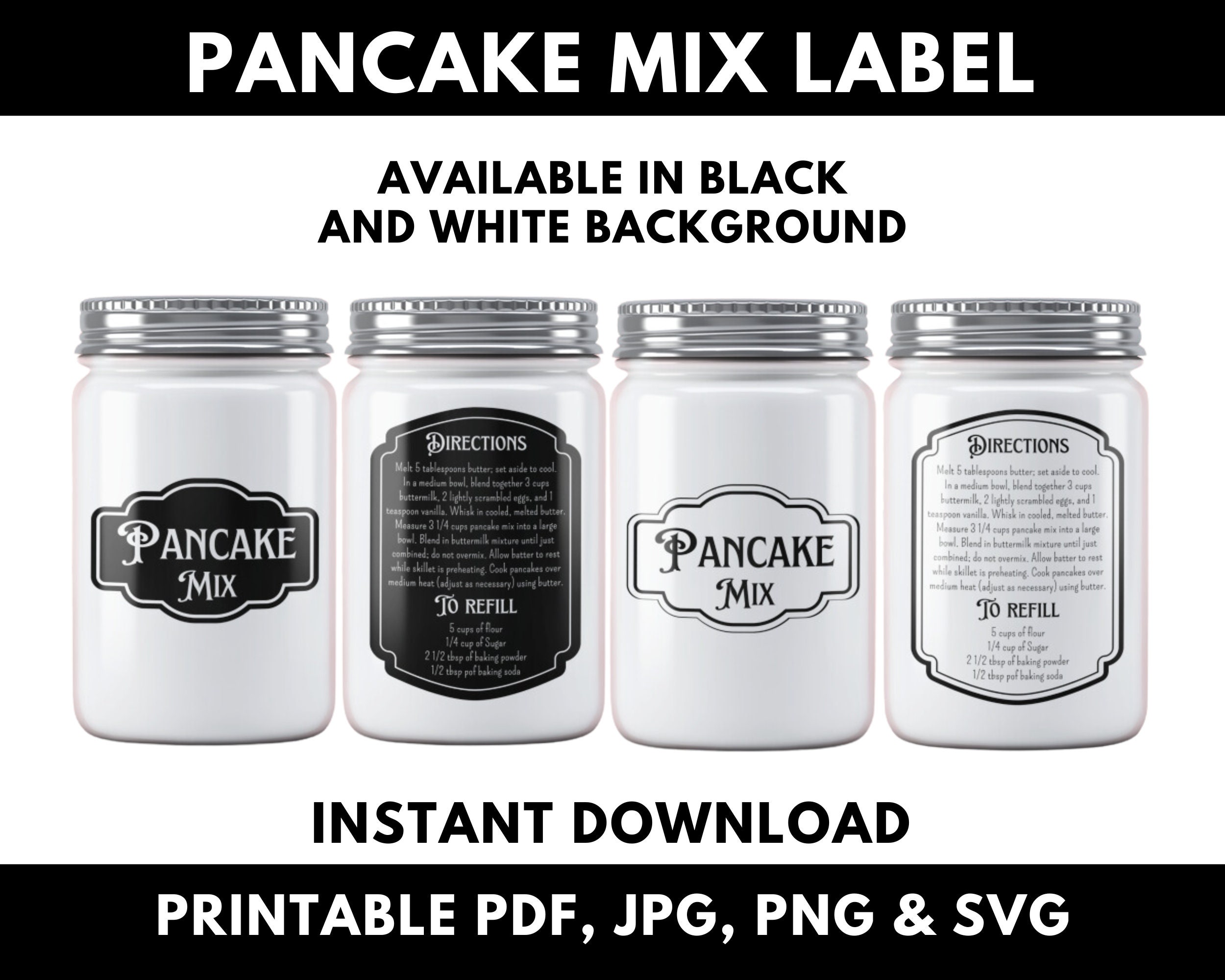 Printable Pancake Mix Label, Pantry Label, Kitchen Label, Pancake Label ...