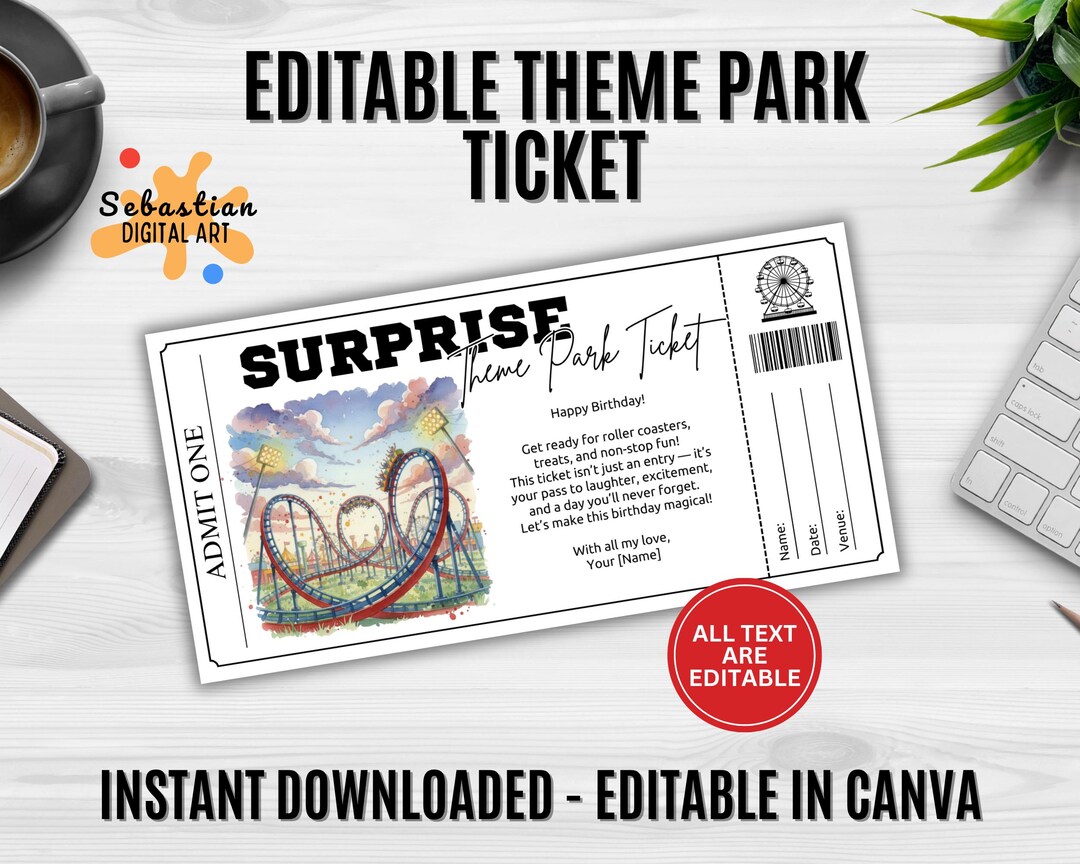 Editable Theme Park Ticket Voucher | Printable Amusement Park Gift ...