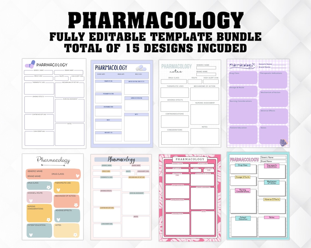 Editable Pharmacology Template, Nursing School Printable, Fillable ...