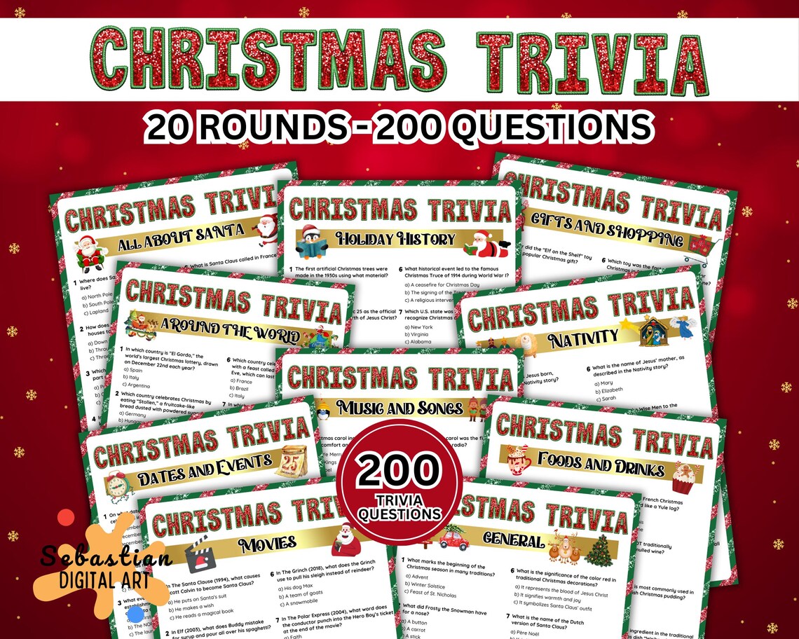 Printable Christmas Trivia Game, Christmas Party Game, Christmas Game ...