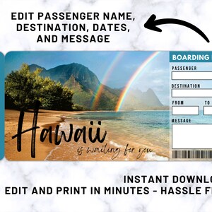 Printable HAWAII Surprise Trip Gift Ticket. Boarding Pass. Printable ...
