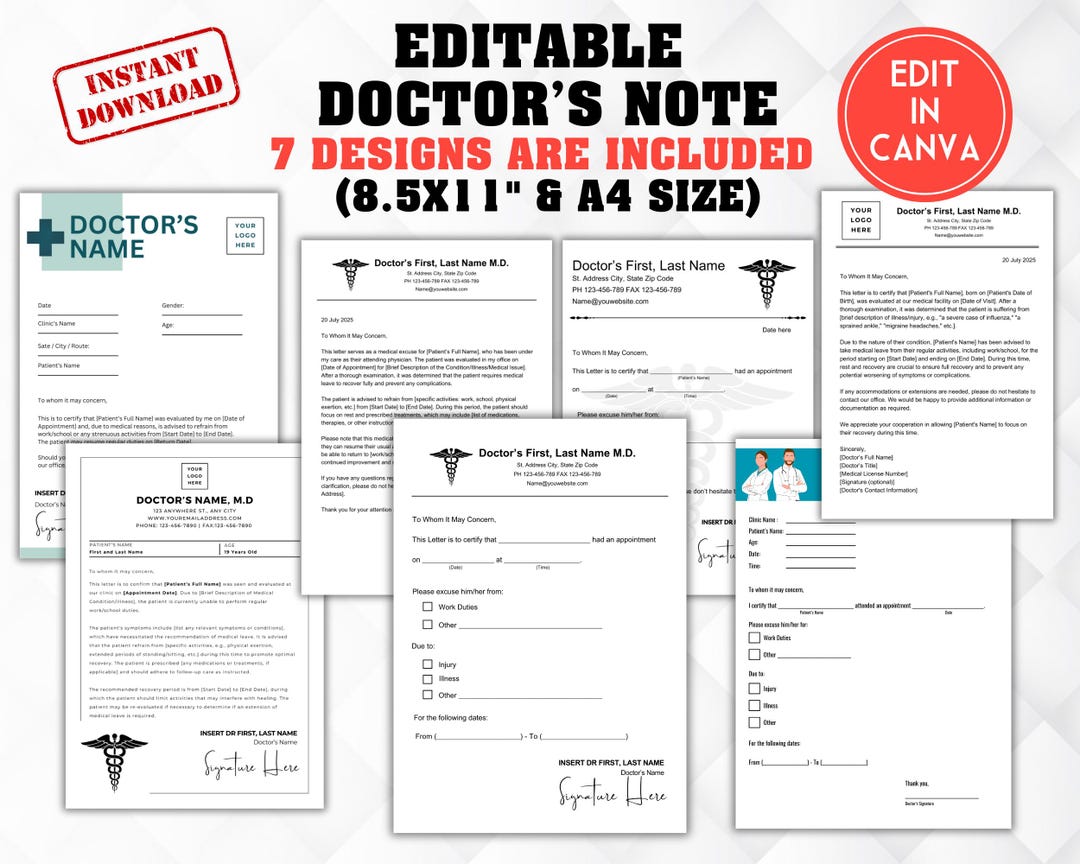 Editable Doctor Excuse Note for Work, Printable Doctors Note Template ...