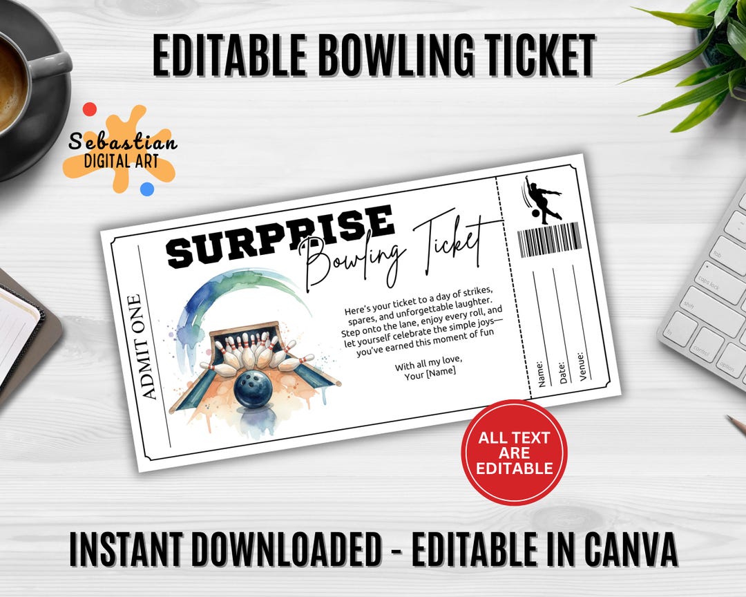 Editable Bowling Voucher Ticket | Printable Bowling Gift Certificate ...