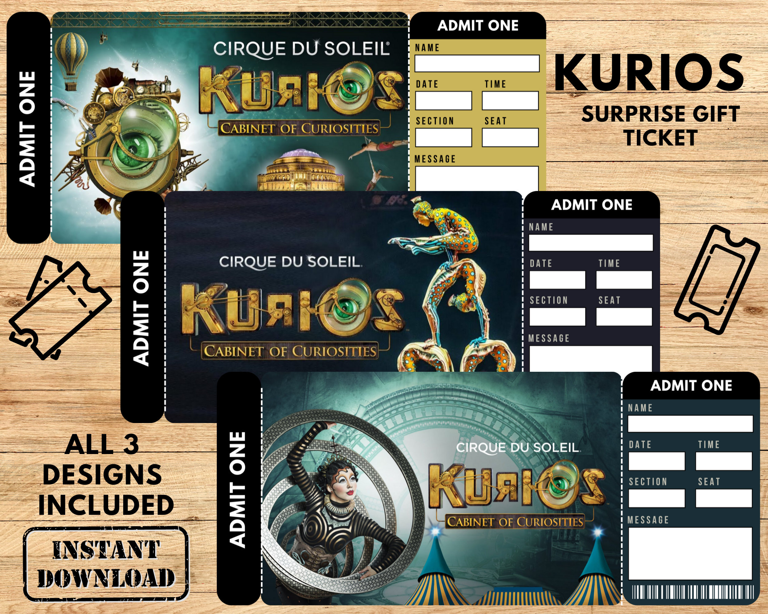 Printable KURIOS CIRQUE Du SOLEIL Surprise Gift Reveal Ticket. Editable ...