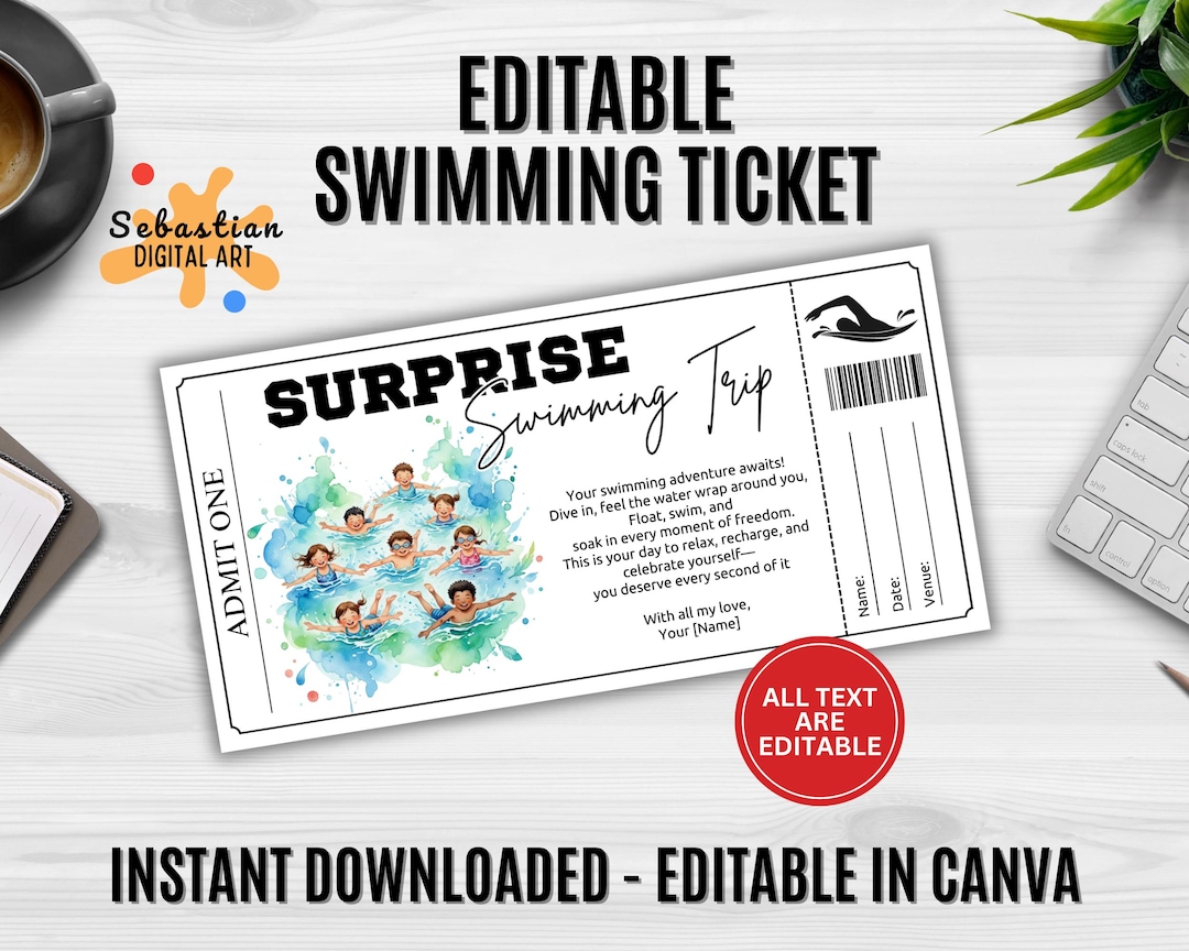 Editable Swimming Ticket Voucher | Printable Pool Gift Certificate ...