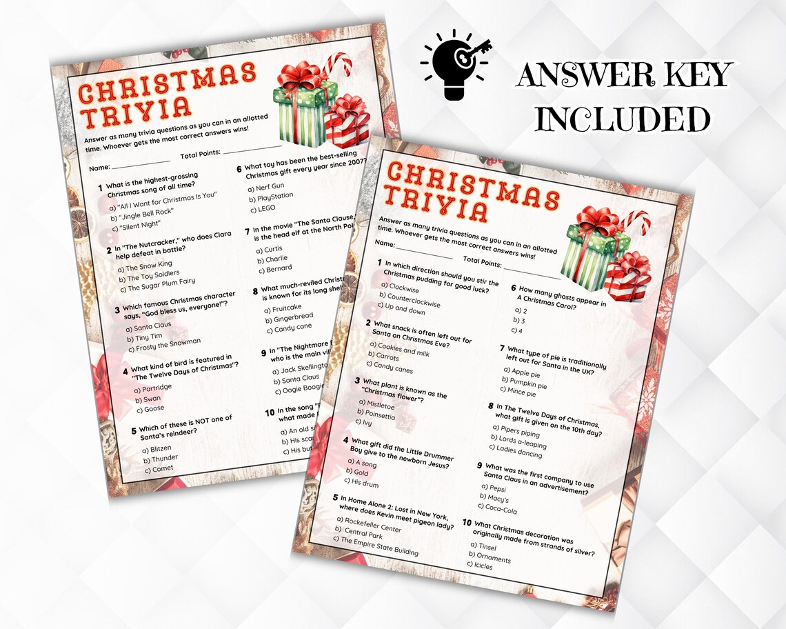 Printable Christmas Trivia Game, Christmas Party Game, Christmas Game ...