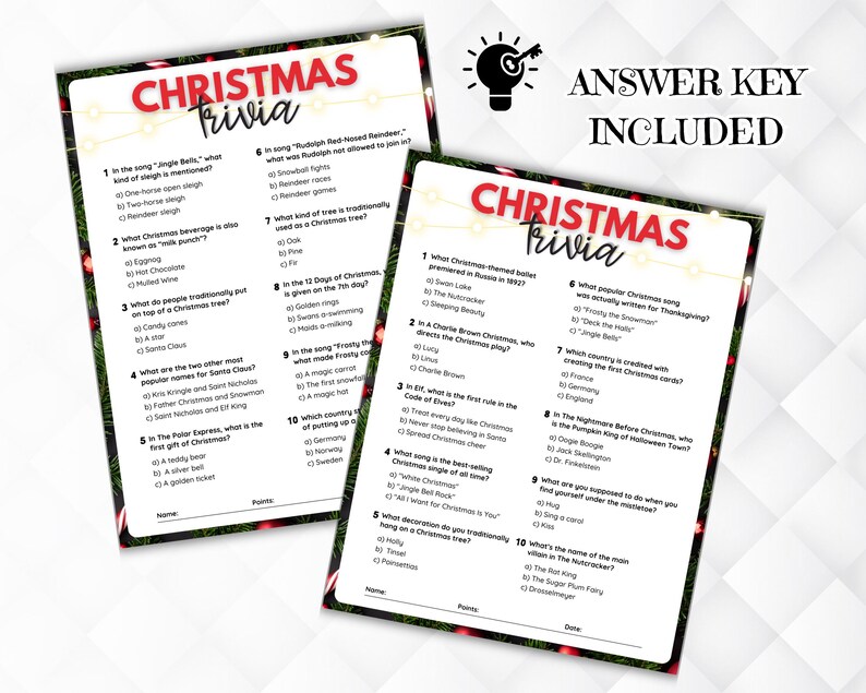 Printable Christmas Trivia Game, Christmas Party Game, Christmas Game ...