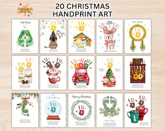 Christmas Handprint Footprint DIY Art Craft Bundle, Printable Christmas ...