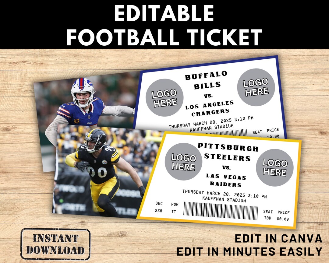 Editable Football Ticket, Football Ticket Gift, Sport Tickets, Football ...