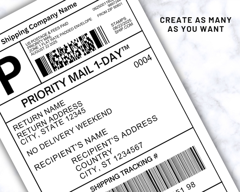 Editable Shipping Label Template, Editable Personalized Mail Label ...