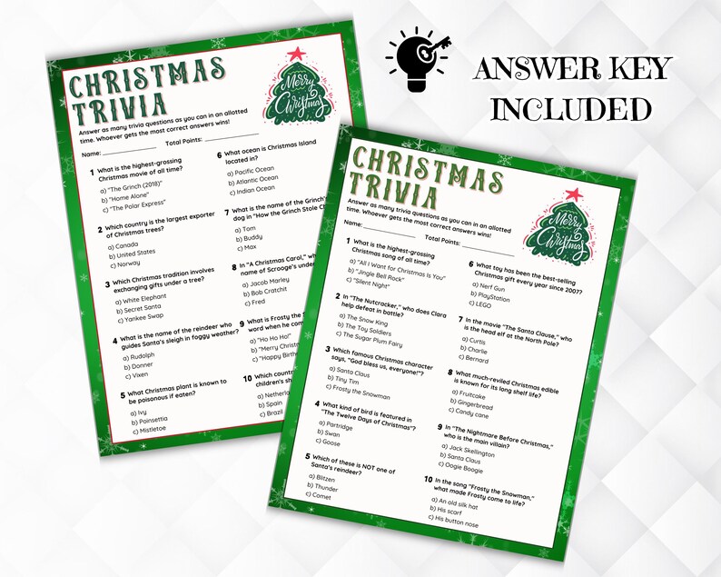 Printable Christmas Trivia Game, Christmas Party Game, Christmas Game ...