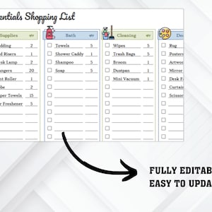 College Dorm Essentials Shopping List - Shopping Checklist, Grocery ...