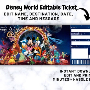 Surprise Disneyland Ticket, Disneyworld Ticket, Editable Ticket ...