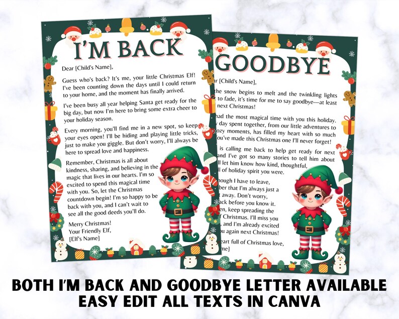 Editable Elf Letter, I'm Back Hello Elf Letter, Goodbye From Elf ...