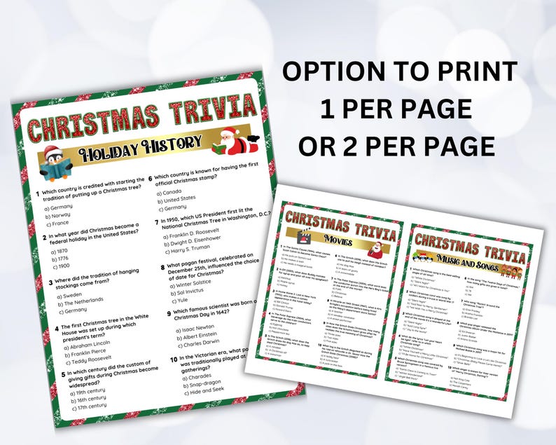 Printable Christmas Trivia Game, Christmas Party Game, Christmas Game ...