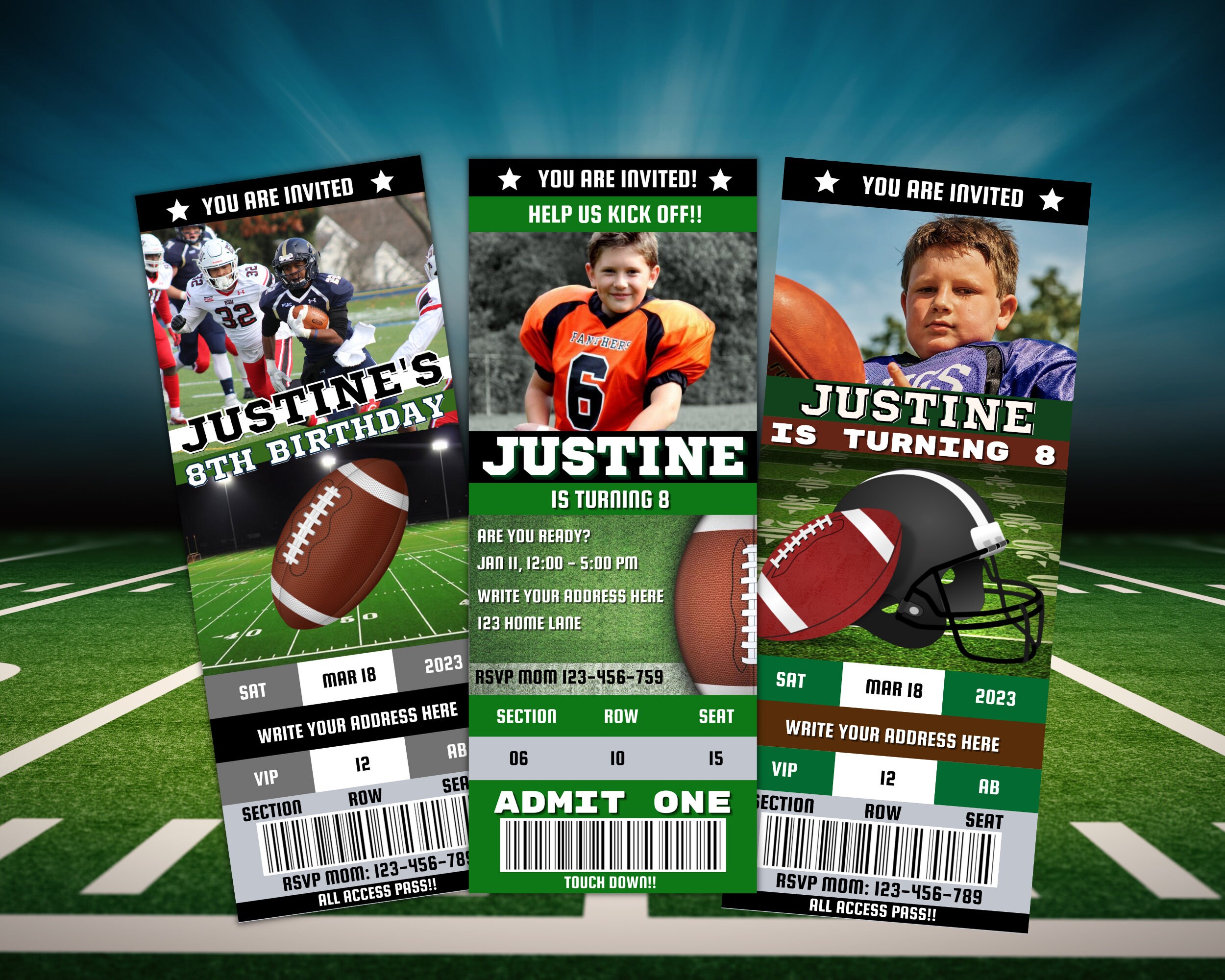Football Ticket Birthday Invitation, American Football Ticket Invite ...