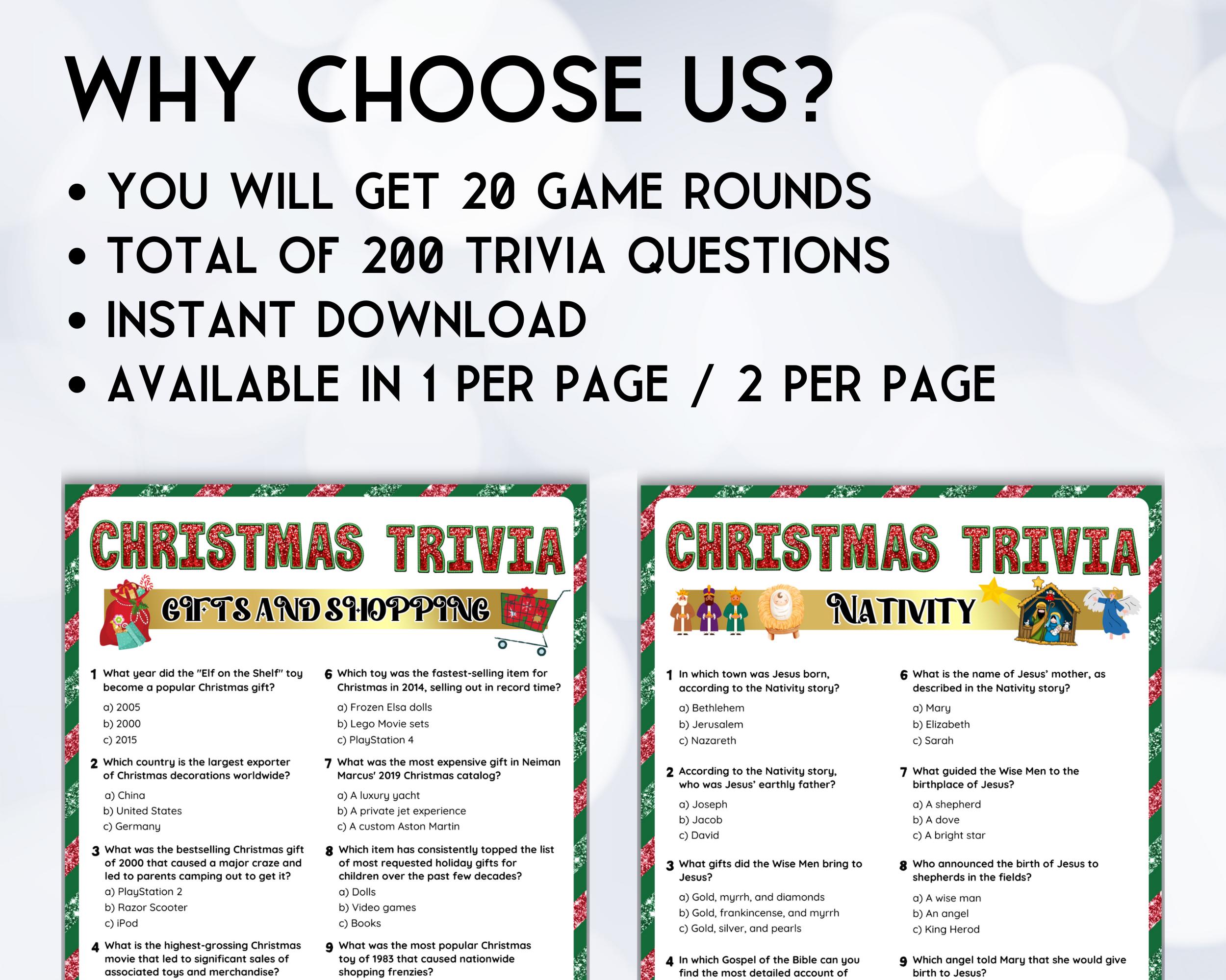Printable Christmas Trivia Game, Christmas Party Game, Christmas Game ...