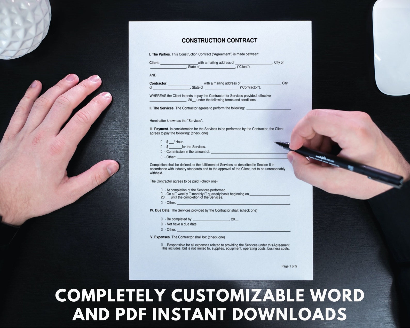 Construction Contract , Construction Template, Handyman, Contract Template, Contractor Agreement ...