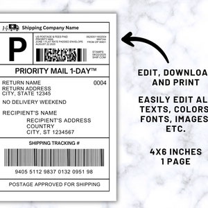 Editable Shipping Label Template, Editable Personalized Mail Label ...